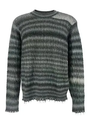 WON HUNDRED Striped Crew-neck Sweater With Fringed Hem - Grey