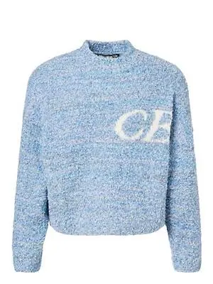 COLE BUXTON Intarsia-logo Bouclé Wool-blend Jumper - Blue