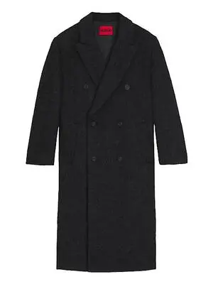 Hugo Double-breasted Relaxed-fit Wool-blend Coat - Black