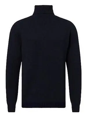 Sunspel Roll-neck Knitted Lambswool Jumper - Dark Navy Mouline