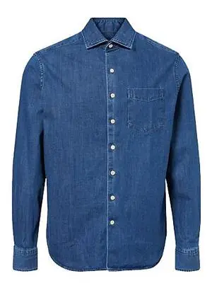 OSCAR JACOBSON Regular-fit Chambray Cotton Shirt - Midnight Blue