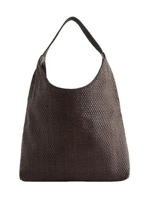 ST. AGNI Lattice Large Weave Leather Tote Bag - Coffee