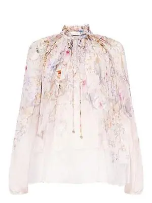 Zimmermann Floral Billow Woven Blouse - Cream Aviary