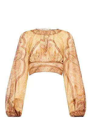 Zimmermann Wanderlust Cropped Cotton-blend Top - Tapestry Mustard Multi
