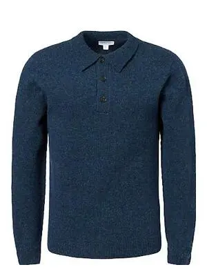 Sunspel Regular-fit Knitted Lambswool Polo Jumper - Dark Petrol Twist