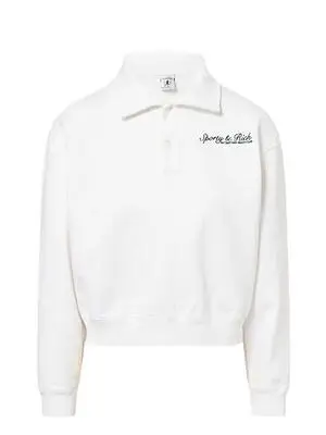 SPORTY & RICH Logo-embroidered Cotton-jersey Polo Sweatshirt - White
