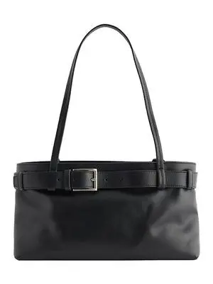 ST. AGNI Belt Baguette Leather Shoulder Bag - Black