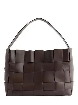 ST. AGNI Large Woven Leather Tote Bag - Chocolate