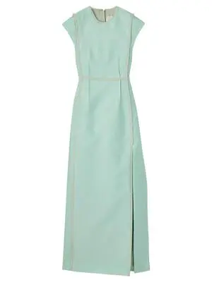 JIL SANDER Sleeveless Frayed Satin Maxi Dress - Green