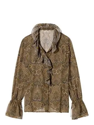NILI LOTAN Cecily Silk Shirt - Khaki Paisley