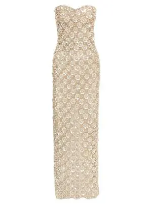 Oscar De La Renta Strapless Embellished Column Gown - Silver