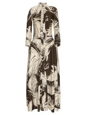 Oscar De La Renta Feather Printed Jersey Dress - Beige