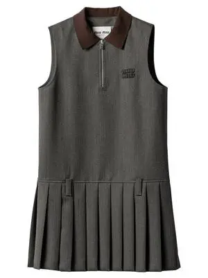Miu Miu Pleated Cover Fabric Dress - Slate Gray