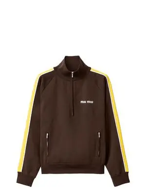 Miu Miu Technical Yarn Zipper Sweatshirt - Dark Brown/corn