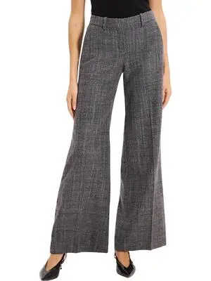 Theory Crosshatch Wool Blend Wide Leg Trousers - Charcoal Multi