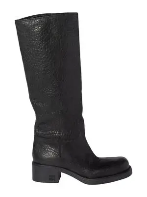Miu Miu Logo-embossed Leather Boots - Black