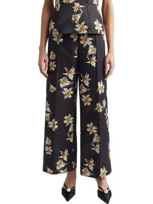 EMILIA WICKSTEAD Daffy Floral Faille Wide-leg Pants - Festive Lilies Black Yellow