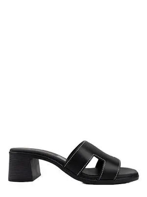 MENINA STEP Sorrento Leather Medium Heel Sandal - Black