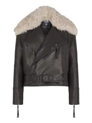 Balmain Fur-trim Collar Leather Jacket - Black