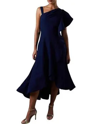 Coast One-shoulder Ruffle Midi Dress - Navy