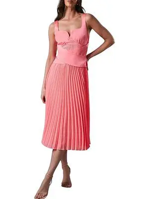 Coast Peplum Cross Detail Pleated Midi Dress - Coral