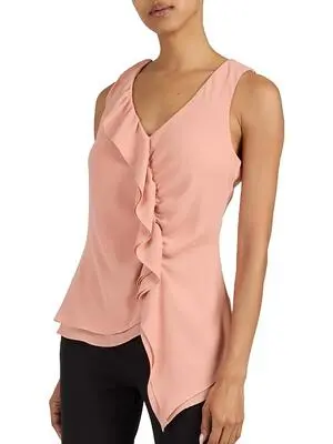 Santorelli Tyra Sleeveless Top With Asymmetric Ruffles Rosa