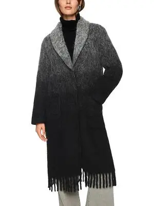 MARC CAIN Alpaca Blend Coat With Fringes - Smoke