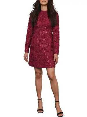 Mint Velvet Sequin Lace Mini Dress - Red