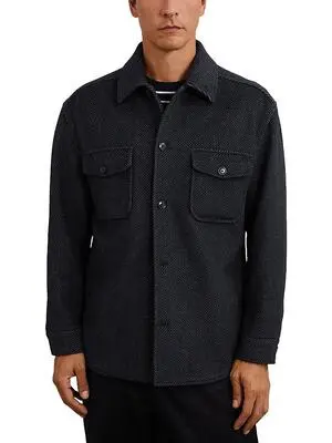 REISS Herringbone Twin Pocket Shirt Jacket - Navy