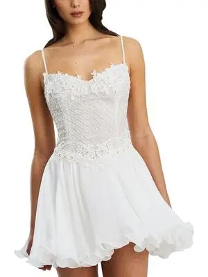 MISS CIRCLE Fabiola Lace Trimmed Mini Dress - White