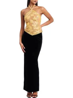 MISS CIRCLE Gazelle Embroidered Maxi Dress - Gold And Black