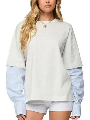 EDIKTED Oversized Layered Top - Light-gray-melange