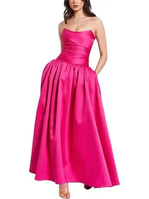 MISS CIRCLE Satin Strapless Corset Gown - Fuchsia