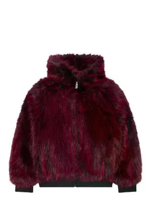 Gcds Fur Hood Jacket - Red