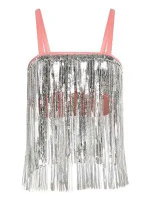 FORTE_FORTE Sequined Fringe Tulle Top - Silver