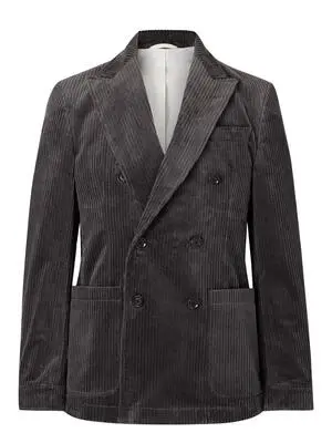 Oliver Spencer Double-breasted Cotton-blend Corduroy Suit Jacket - Gray