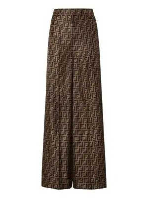 Fendi Ff Silk Wide-leg Trousers - Brown