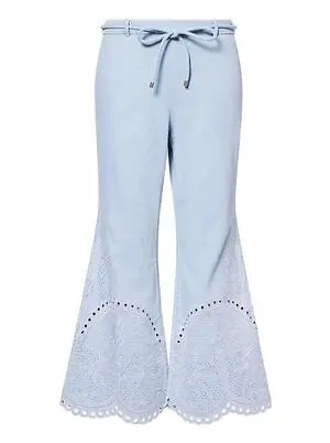 Zimmermann Cropped Wide-leg Embroidered Denim Jeans - Ice Storm