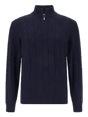 Boggi Milano Cable Half-zip Merino Wool Jumper - Navy Blue
