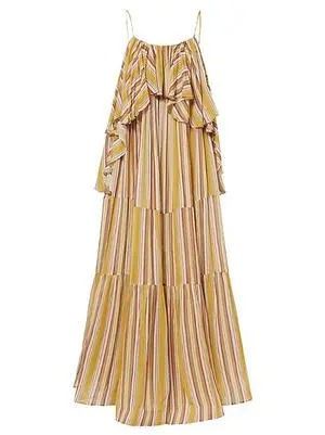 Zimmermann Woven Midi Dress - Mustard Stripe