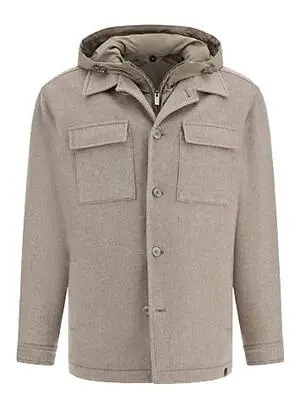 Boggi Milano Link Hooded Wool Shacket - Taupe