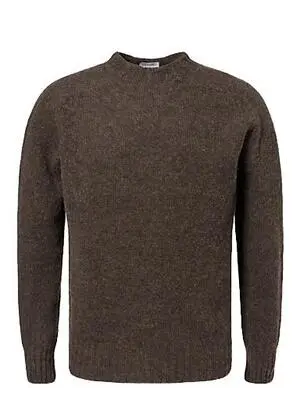 Sunspel Shetland Wool Crewneck Jumper - Bark