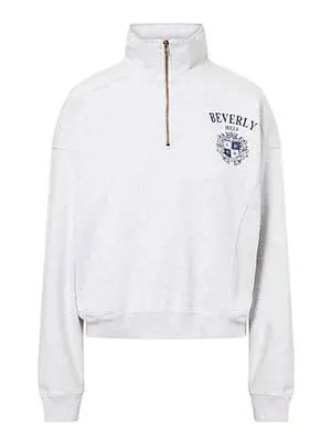 SPORTY & RICH Beverly Hills Crest-logo Quarter-zip Sweatshirt - Heather Gray