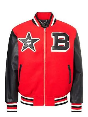 BILLIONAIRE BOYS CLUB Varsity Leather-sleeves Woven Jacket - Red