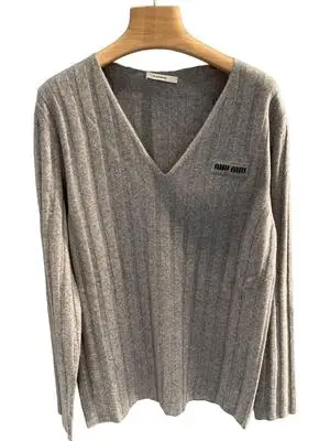 Miu Miu V-neck Ribbed Knit - Grey
