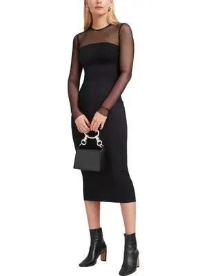 MARCELLA Maite Long-sleeved Midi Dress - Black