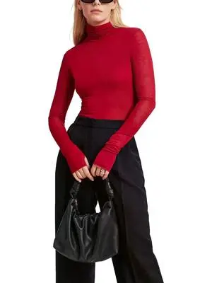 MARCELLA Eloise Thumb-hole Turtleneck Top - Red