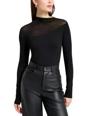 MARCELLA Dove Sheer Diagonal Top - Black