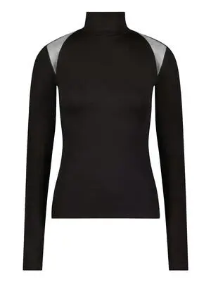 MARCELLA Maria Mesh-panel Turtleneck Top - Black