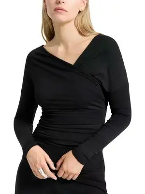 MARCELLA Ruched Wrap Top - Black